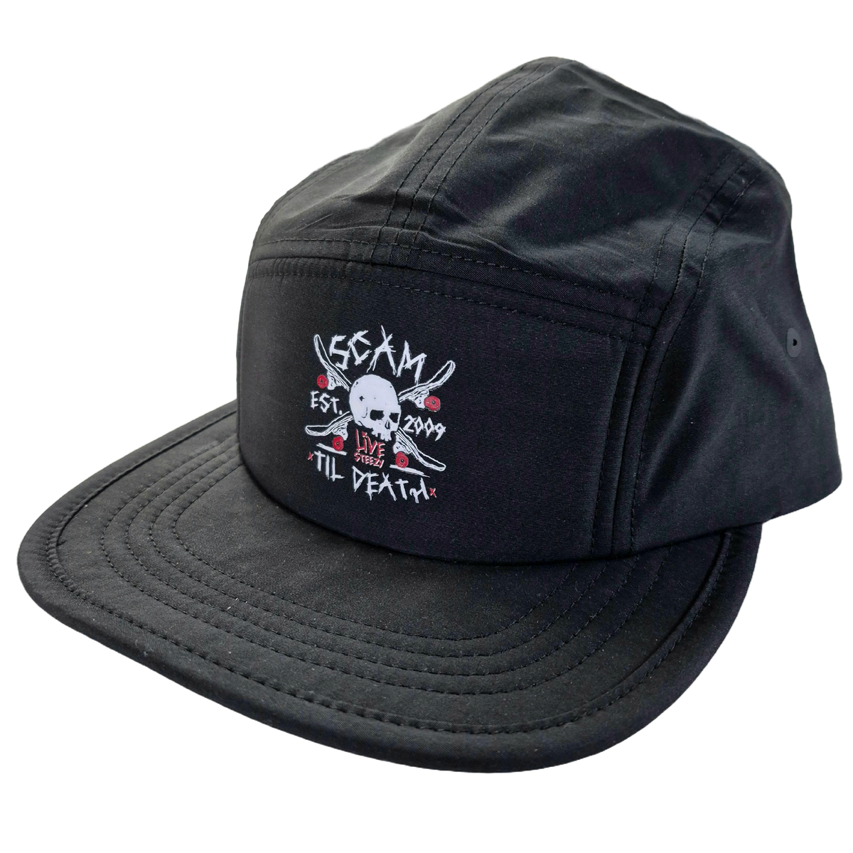 x Til Death x | 5 Panel Hat | Black – Scam Skate Shop